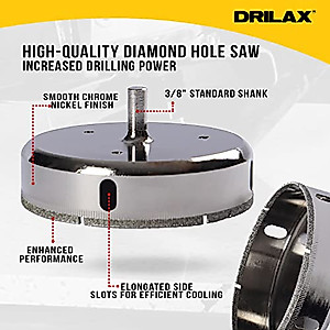 Drilax 4 1/4 inch Diamond Hole Saw Drill Bit Quartz Ceramic Porcelain Tile Granite Floor Toilet Cutout Plaster Ceiling Recessed Light Holes 4.25 in