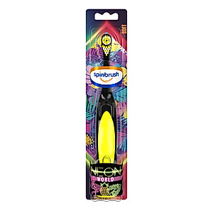 Spinbrush Neon World Kids Toothbrush, Battery-Powered Electric Toothbrush, Soft Bristles, Batteries Included, 1-Count