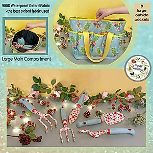 Kit4Pros Floral Garden Tool Set| Gardening Gifts for Women Birthday| Heavy Duty Tools Kit|Storage Tote Bag Organizer| Pruning Shears| Gardener Gloves| Sprayer| Weeder| Trowel (Floral Set)