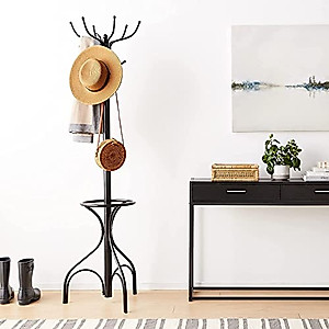 Tangkula Coat Rack Freestanding, 75 Inch Heavy Duty Metal Coat Hanger Stand with Umbrella Holder, Entryway Hat Jacket Hanger with 12 Hooks for Scarf Crutch Bag Coat, Standing Coat Tree Rack(Black 003)