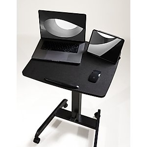 OCOMMO Mobile Podium - Pneumatic Standing Desk with 30 Degree Tilting Top, Adjustable Podium Stand, Lectern Portable with Wheels, Perfect for Lectures, Meetings, and Computer Use, Black