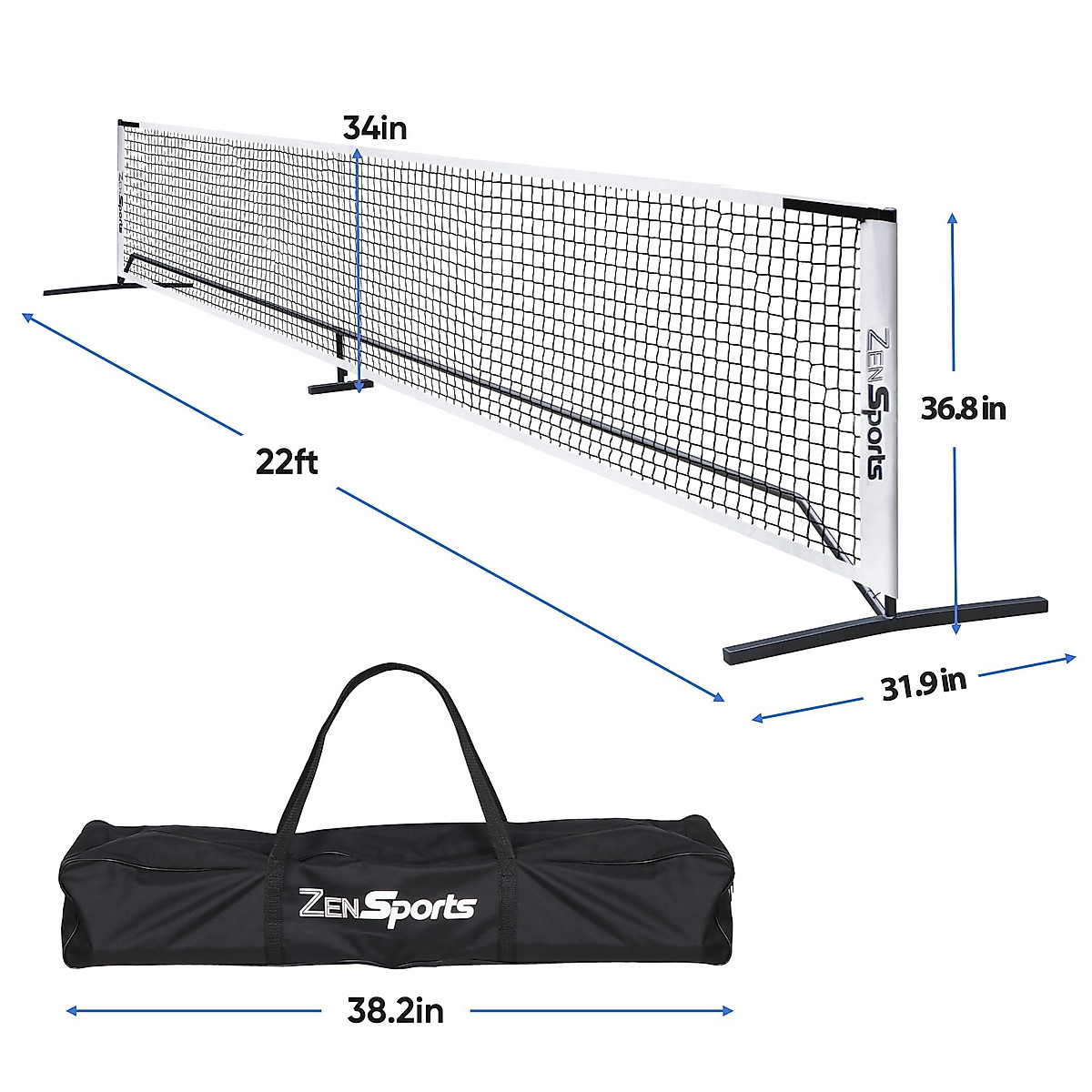 ZENY Portable Pickleball Net Set System with Metal Frame and 22FT Regulation Size Pickball Net with Carry Bag for Backyard, Driveways, Outdoor Game