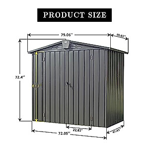 Ritsu Outdoor Storage Shed, Outdoor Garden Shed for Bike, Trash Can, Machine, Galvanized Steel, Outdoor Shed with Lockable Door for Backyard, Patio, Lawn (6.5x4.2ft, Black)