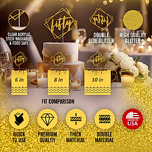 Fifty Cake Topper Gold Glitter, Modern Design 50 Birthday, Days, Months, Anniversary Party Decoration Ideas, Premium Quality, Sturdy Doubled Sided Glitter, Acrylic Stick. Made in USA