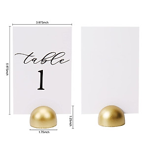 Hanna Roberts Modern Cursive Table Number Card Stock Signs with Round Stand for Wedding Reception, Restaurant, Event Party, 4" x 6" (Set of 10, 1-10, Gold)