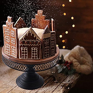 weharnar Rustic Cake Stand Round Wooden Cake Stand and Dessert Pedestal Display Stand with Black Base, Dessert Cupcake Pastry Candy Display Plate for Wedding Birthday Event Party 12 inches