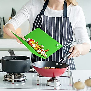 Kitchen Cutting Board Set Plastic - Extra Thick Foldable Flexible Cutting Mat for Cooking, Non-Slip Chopping Board for Camping with Colored Food Icons & Easy-Grip Handles, Dishwasher Safe, Set of 6