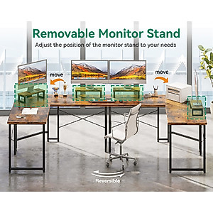 AODK L Shaped Gaming Desk, Computer Corner Desk, PC Gaming Desk Table with Large Monitor Riser Stand for Home Office Sturdy Writing Workstation,51 * 19 inch,Vintage