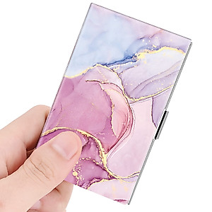 Fintie Business Card Holder, Premium Vegan Leather Coated Stainless Steel Professional Slim Name Card Case Organizer for Men & Women (Glittering Marble)