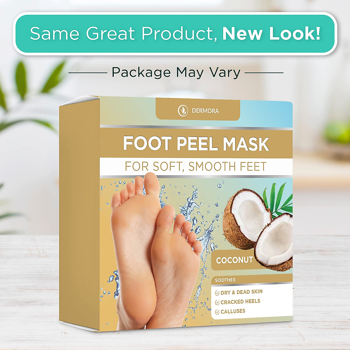 DERMORA Foot Peel Mask - 2 Pack, Regular Size Skin Exfoliating Foot Masks for Dry, Cracked Feet, Strawberry Scent