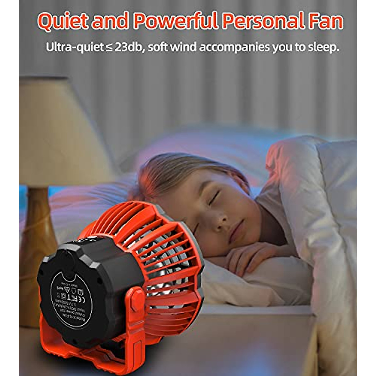 qyuhe Rechargeable Camping Fan Portable Desk Fan with Light, 25 Hours Office Personal Fan with Remote Control, 7800 mAh Power Bank, USB Mini Fan for Tents Bedroom Office Table Car Outdoor