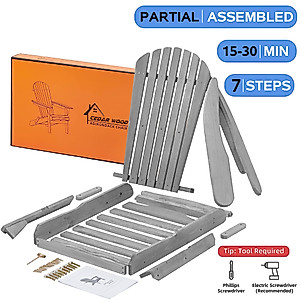 Gettati Folding Adirondack Chair Set of 2, Weather Resistant Folding Patio Lawn Chair for Outside Deck Garden Backyard Balcony, Weather Wood, Wooden Fire Pit Chair, Grey