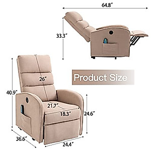 AVAWING Power Lift Massage Chair, Electric Recliners for Elderly Up to 330 LBS, Lay Flat Recliner W/Heat & Vibration, Linen Fabric Sofa Living Room Chairs with Side Pocket, USB Interface (Khaki)