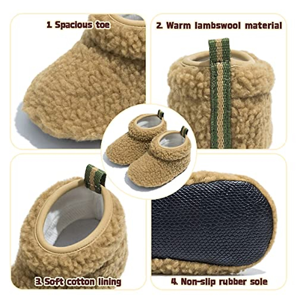 KIDSUN Infant Baby Boy Girl Cozy Fleece Bootie Newborn Stay On Slipper Winter Warm Gripper Non-Slip Crib Shoes