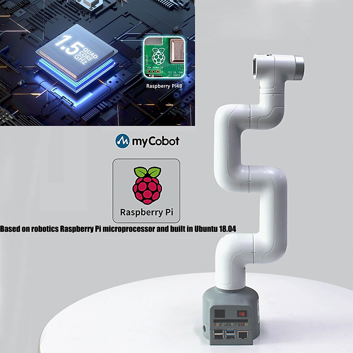 ELEPHANT ROBOTICS Robotic Arm myCobot 280 with Raspberry Pi 4& Flat Base, Open Source 6-DOF Robot Arm, Collaborative Desktop Coding Robot, Education ROS Robot Arms for Programming Learning