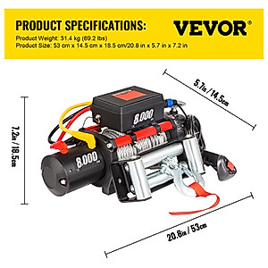VEVOR Electric 8000lb Load Capacity Compatible with Jeep Truck SUV 94ft/28.6m Cable Steel 12V Winch with Wireless Remote Control, Powerful Motor for ATV UTV Off Road Trailer, Black