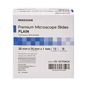 McKesson Premium Microscope Slides, Plain, Float Glass, Beveled Edges, 25 mm x 75 mm x 1 mm, 72 Count