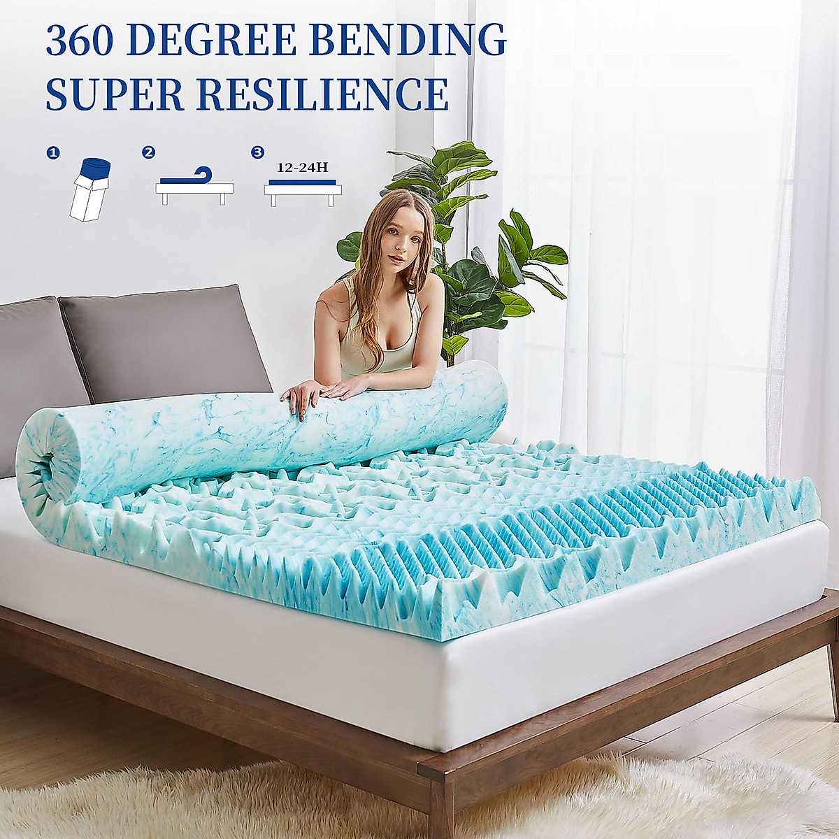 DQZ 4 Inch Queen Mattress Topper 7-Zone Memory Foam Mattress Topper - High Density Cooling Pad - Upgraded Ergonomics Memory Foam Mattress - Soft Bed Topper - CertiPUR-US and Oeko-TEX Certification
