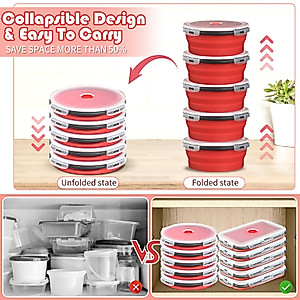 Dandat 10 Pcs 27 oz Large Silicone Collapsible Food Storage Containers with Airtight Lids Stacking Meal Lunch Containers for Kitchen, Travel, Microwave Freezer Dishwasher Safe(Grey, Red)
