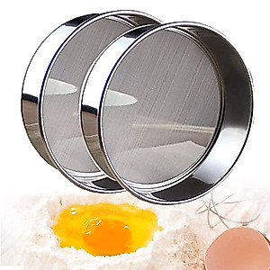 ADESUGATA 2 pack (60/40 Mesh) Professional 6/8/9.5 Inch, Round Flour Sifter for Baking - Flour Sieve Fine Mesh - Premium Rustproof Stainless Steel (9.5" (24 CM))