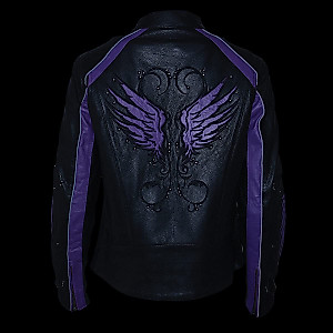 Milwaukee Leather ML1952 Women's Black and Purple Embroidered and Stud Design Scooter Jacket - Large