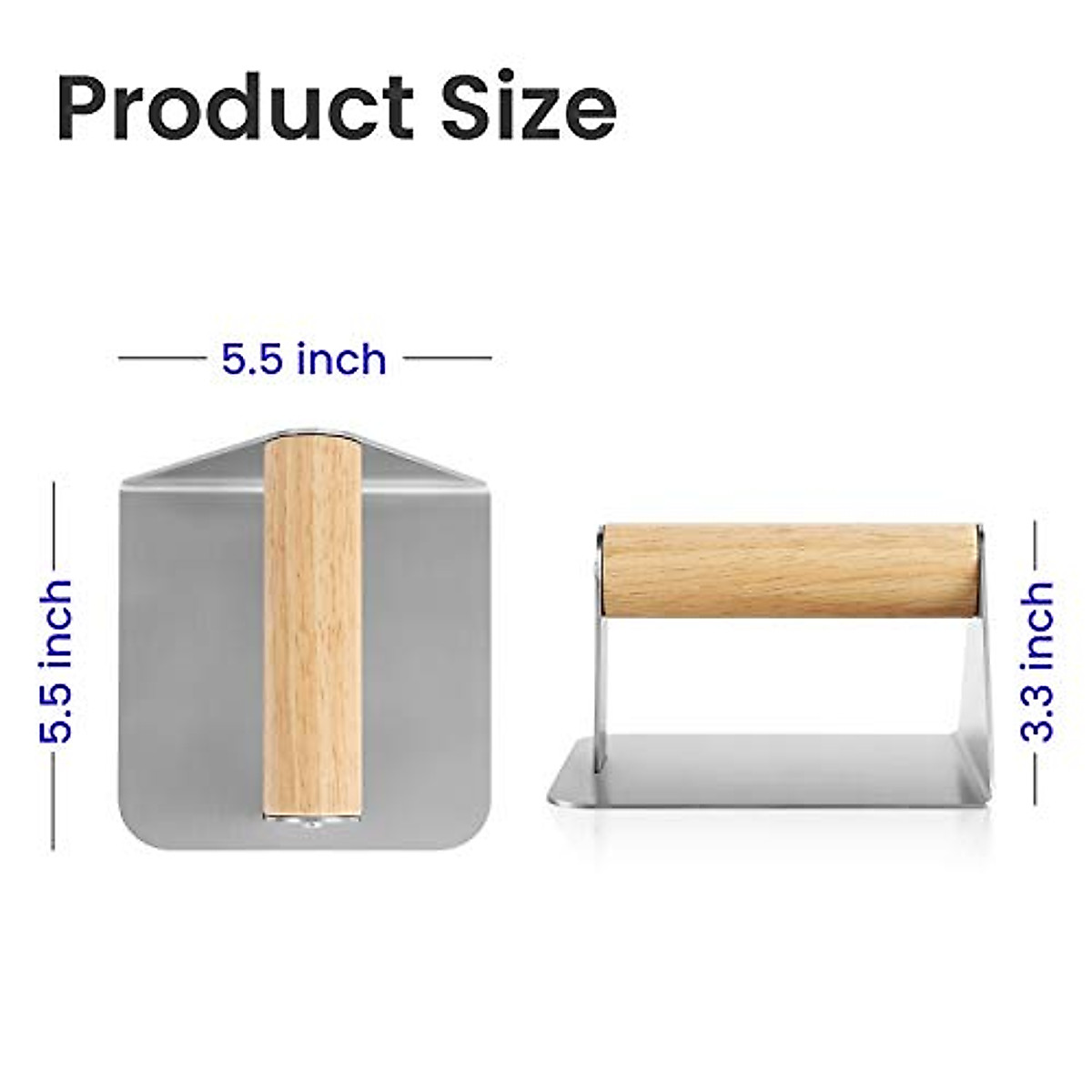 Geesta Smash Burger Press for Griddle – Stainless Steel Grill Press Steak Weight – 5.5“ Burger Smasher with Wood Handle for Professional and Home Cooking – No Rust, Easy to Maintain Than Iron