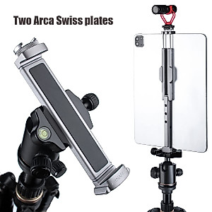 ARNARKOK Metal Tablet Tripod Mount, 7.9-12.9in Ipad Holder, Rotatable Cold Shoe, 2 Acra Swiss QR Bracket, Universal Tablet Mount for Video Recording