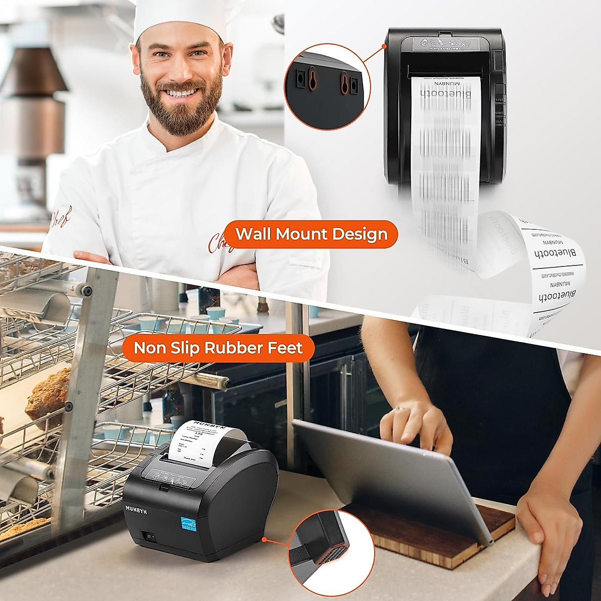 MUNBYN WiFi Receipt Printer with USB Port, 80mm POS Printer Works with Square Mac Windows Chromebook Linux Cash Drawer, ESC/POS (P047-WiFi), Do Not Support Clover Ubereats Shopify Bluetooth 5G WiFi