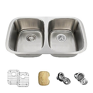 MR Direct 510-16-ENS Stainless Steel Undermount 29-1/4 in. Double Bowl Kitchen Sink with Additional Accessories, 16 Gauge
