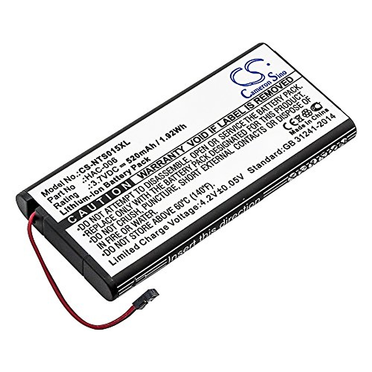 Qigenia HAC-006 Replacement Battery for HAC-A-JCL-C0 HAC-A-JCR-C0 Switch Controller HAC-016 HAC-015,HAC-BPJPA-C0 Battery (520mAh/3.7V)