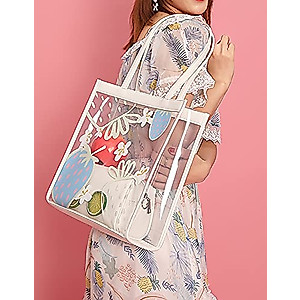 QZUnique Handbags Set Clear PVC Shoulder Bag + Leather Crossbody Bag Large Printed Cute Tote Bag for Women