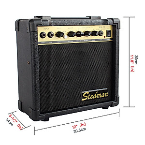 Stedman Pro Beginner Series Bass Guitar Bundle with 15-Watt Amp, Gig Bag, Instrument Cable, Strap, Picks, and Polishing Cloth - Sunburst