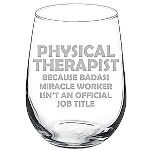 Wine Glass Goblet Funny Job Title Miracle Worker Physical Therapist (17 oz Stemless)