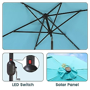 MONDAWE Outdoor Solar LED Patio Umbrella 10 x 6.5 FT Rectangular Market Umbrella with Lights， Tilt and Crank Aluminum Commercial Table Umbrella for Pool Backyard Balcony