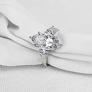 AINUOSHI Rhodium Plated 925 Sterling Silver Marquise Solitaire Cubic Zirconia CZ 3-Stone Anniversary Engagement Wedding Ring (6.5)
