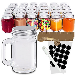 DESIYUE 1.5oz-30 Pack Mini Glass Mason Jars Set with Silver Lids & Handles, Small Favor Jars, Food Storage Containers for Weddings, Decoration, Parties, DIY, Spices, Holiday Crafts
