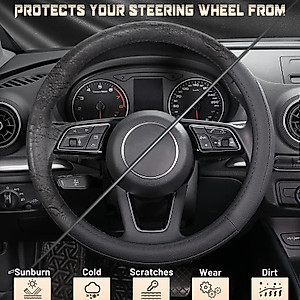 SEG Direct Car Steering Wheel Cover Universal Standard Size 14.5-15 inch, Black Microfiber Leather