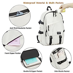 Caoroky knight College School Bag for Men Women Laptop Backpack 15.6 Inch Anti Theft Travel Daypack Large Elementary Middle High Bookbags for Teens Girls Boys Students-Medium,off-white