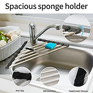 Ahyuan Corner Sink Dish Drainer Over The Sink Dish Drying Rack Corner Dish Rack SUS304 Cubic Stainless Still Kitchen Sponge Holder Corner Sink Sponge Caddy Dish Rack (Black)