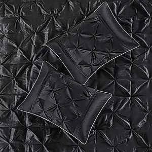 Madison Park Laurel King Size Bed Comforter Set Bed In A Bag - Black , Wrinkle Tufted Pleated – 7 Pieces Bedding Sets – Faux Silk Bedroom Comforters