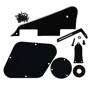 FLEOR 3Ply Black Pickguard Back Plate Screws Set & Switch Ring & Truss Rod Cover Plate & Black Bracket Fit Gibson Les Paul Pickguard Replacement