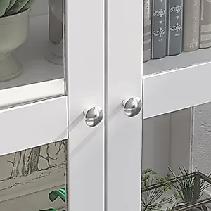 AIEGLE 5-Shelf Bookcase, Tall Display Shelf with 2 Acrylic Doors, Wooden Tall Bookcase Bookshelf Storage Cabinet for Living Room, White (35.4" L x 16.5" W x 72.3" H)