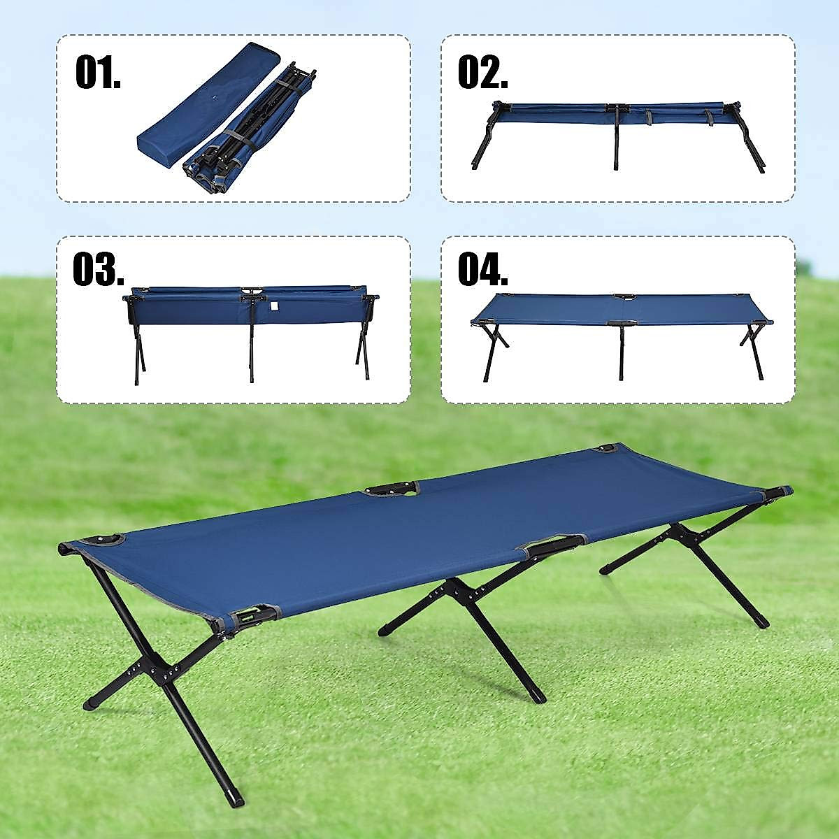 GYMAX Folding Camping Cot, Heavy Duty Portable Military Cot with Oxford Fabric, Foldable Camping Bed for Outdoor Camping Hunting Indoor Office Nap (Blue)