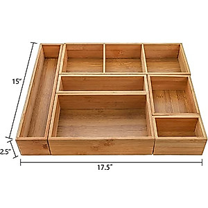 YOUEON Set of 6 Bamboo Drawer Organizer Storage Box, Adjustable Cutlery Tray Utensil Tray Silverware Organizer Multi-Use for Desk, Closet, Bathroom, Office, Makeup, Jewelry