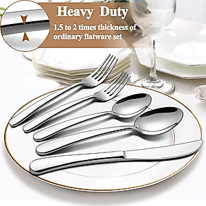 LIANYU 60-Piece Heavy Duty Silverware Set, Stainless Steel Flatware Cutlery Set for 12, Heavy Weight Eating Utensils Set for Home Restaurant Wedding, Dishwasher Safe, Mirror Polished