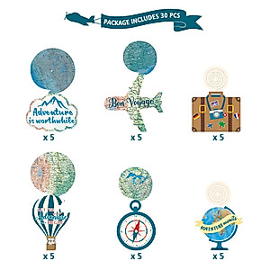 30CT Travel Themed Hanging Swirl Decorations Adventure Awaits Bon Voyage Farewell Retirement Themed Party Around The World Wedding Shower Party Ceiling Spiral Door Whirls Streamers Supplies