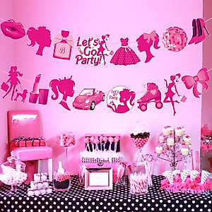 Hot Pink Girl Party Banners Pink Birthday Party Decorations for Girls Hot Pink Princess Banners for Girls Doll Theme Party Ladies Bachelorette Party Supplies