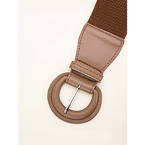 Floerns Women's 2 Piece Simple Pu Leather Casual Wide Dress Jean Belt Set Brown Beige One Size