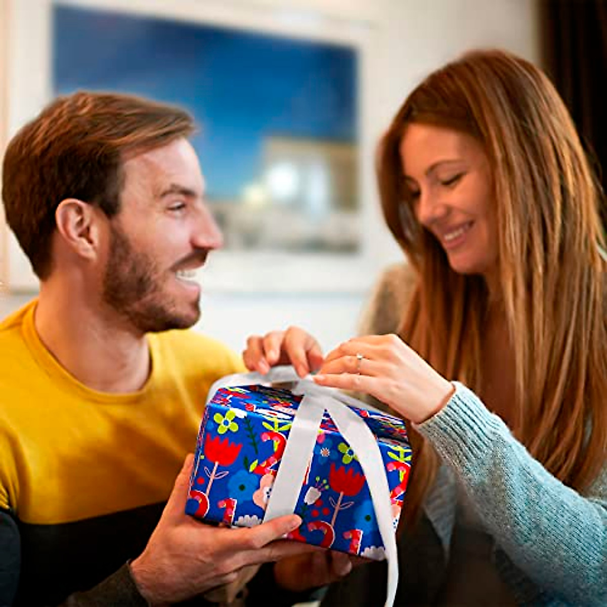 CENTRAL 23 Floral Wrapping Paper - 6 Sheet of Gift Wrap - 21st Wrapping Paper for Her Women Girls - Blue Red - For Girlfriend - Age 21 - Comes with Fun Stickers