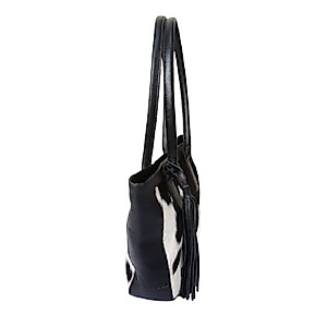 Exotic Cowhide Tote Bag Hair on black white Cowhide Women Purse Shoulder Bag (Brown)